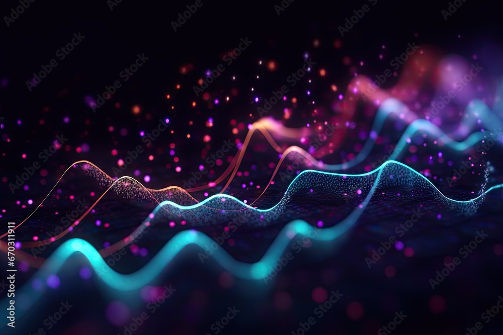 rendering 3d wave sound visualization data big lines dots connecting ...