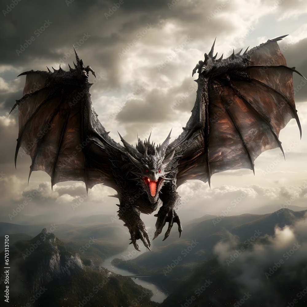 terrifying flying dragon in flight Stock Illustration | Adobe Stock