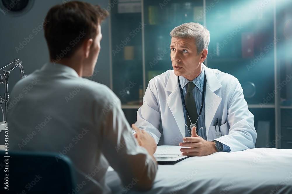 hospital office medical patient male talking doctor concept people ...