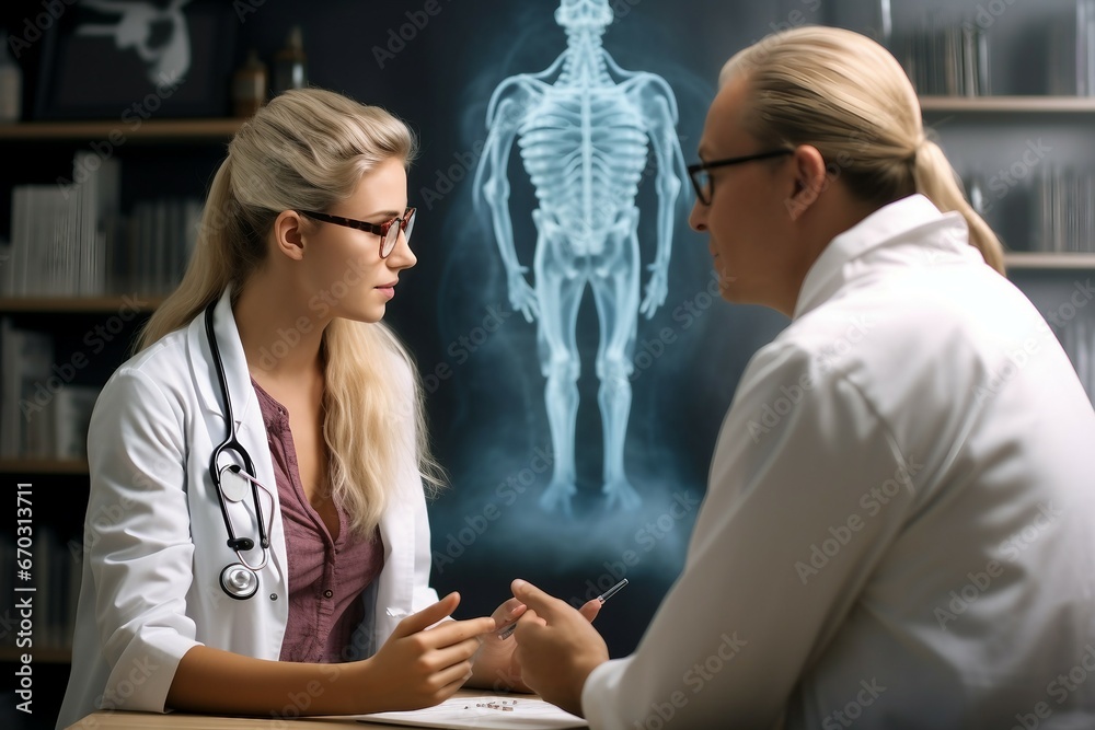 female doctor explaining agnosis patient woman medicals visit exam ...