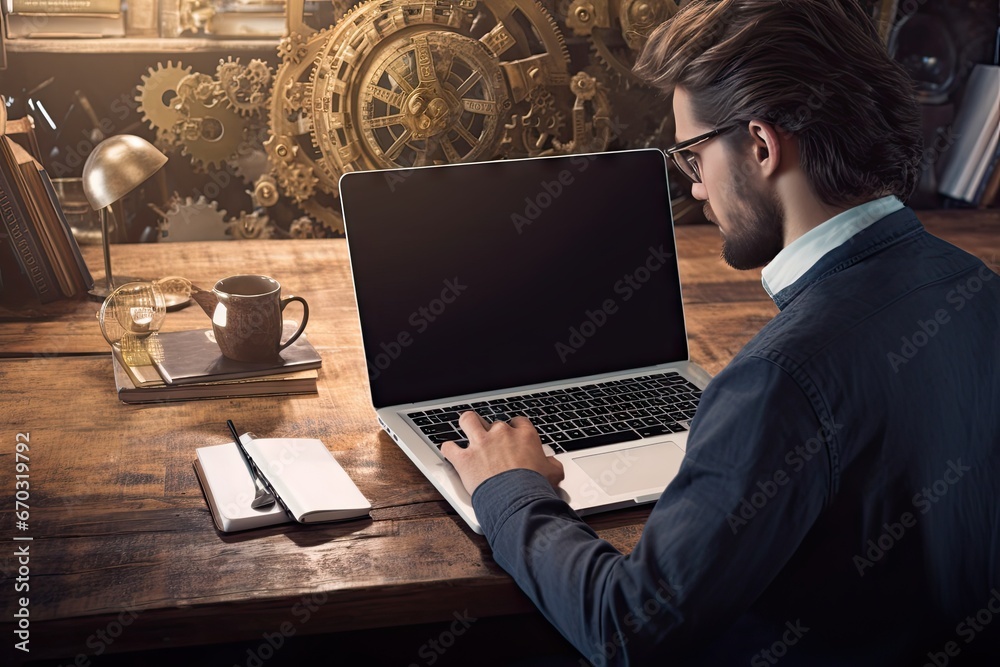 laptop working man computer work business screen businessman desk ...