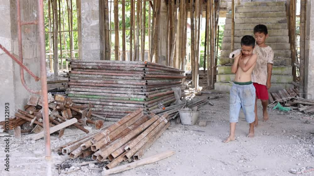Poor children forced to do construction work, child labor, abuse To the ...
