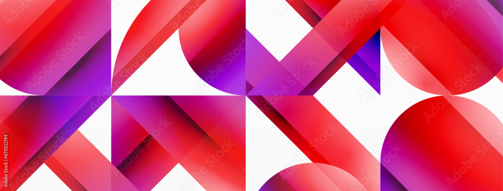 Gradient color triangles and circles on white. Dynamic blend creating ...