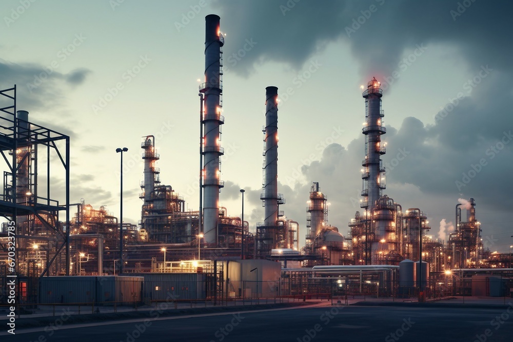 industry gas oil factory refinery plant industrial night energy ...