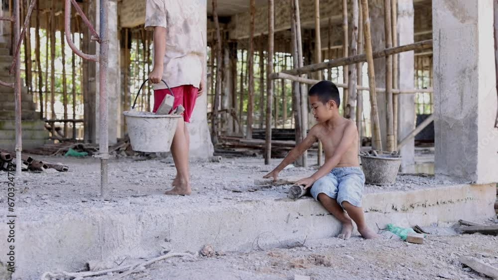 Poor children forced to do construction work, child labor, abuse To the ...