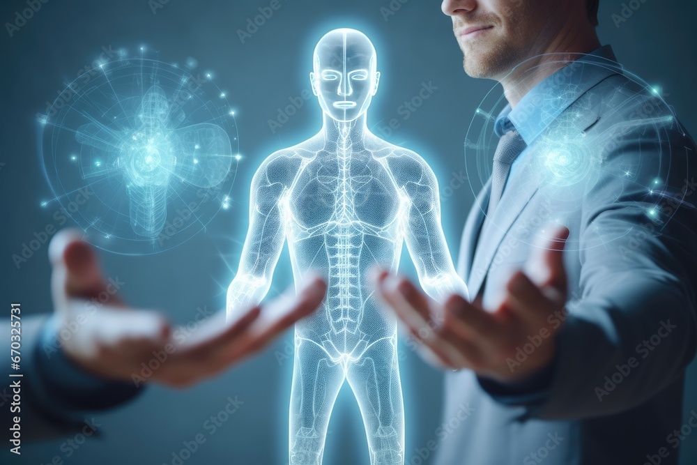 rendering 3d interface scan body human ray x gital using businessman ...