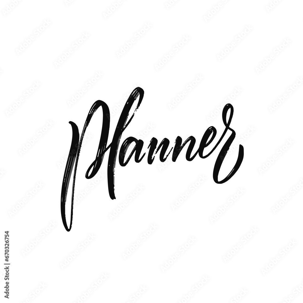 Planner sign word calligraphy. Handwritten vector art. Stock Vector ...