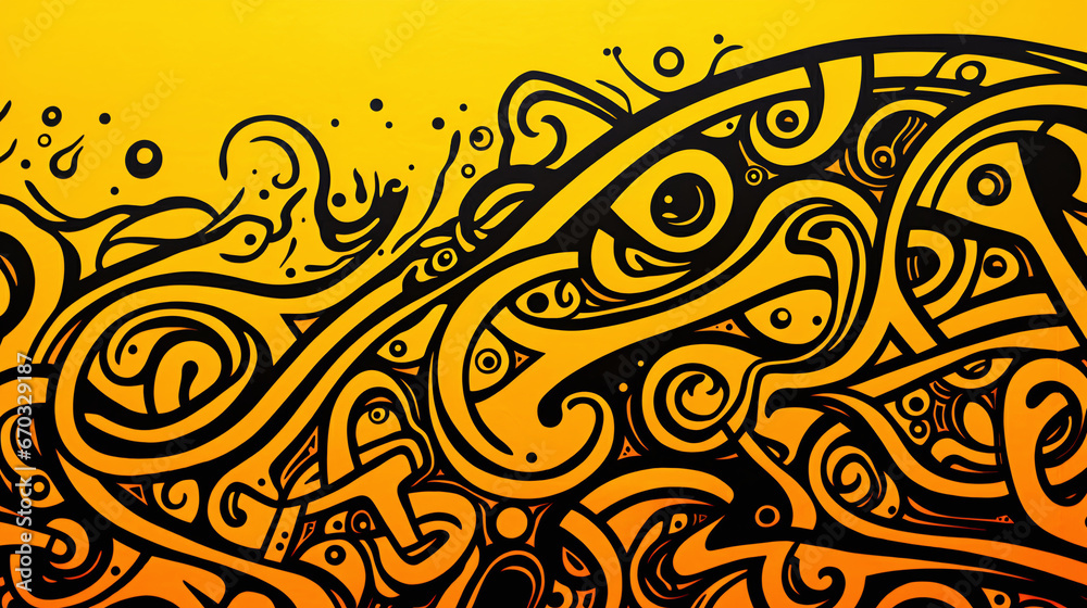 abstract celtic pattern in black ink with light yellow background Stock ...
