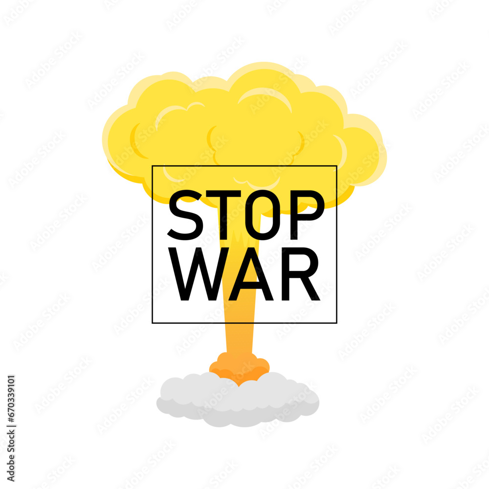 Explosion from a bomb with the inscription stop war on a white isolated ...
