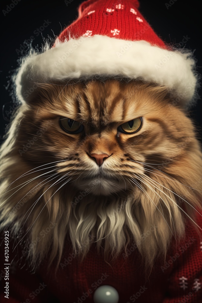 kitty cat kitten wearing santa hat sweater bell angry evil mood fur ...