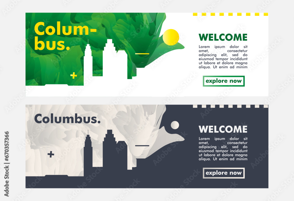 USA Columbus city banner pack with abstract shapes of skyline ...