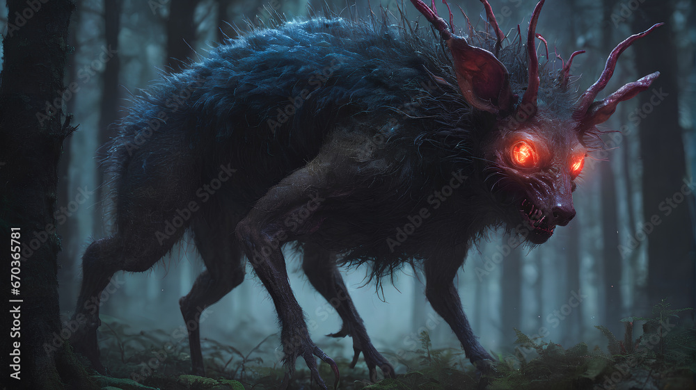 symphony of monstrous beings wandering through the forest, evoking fear ...