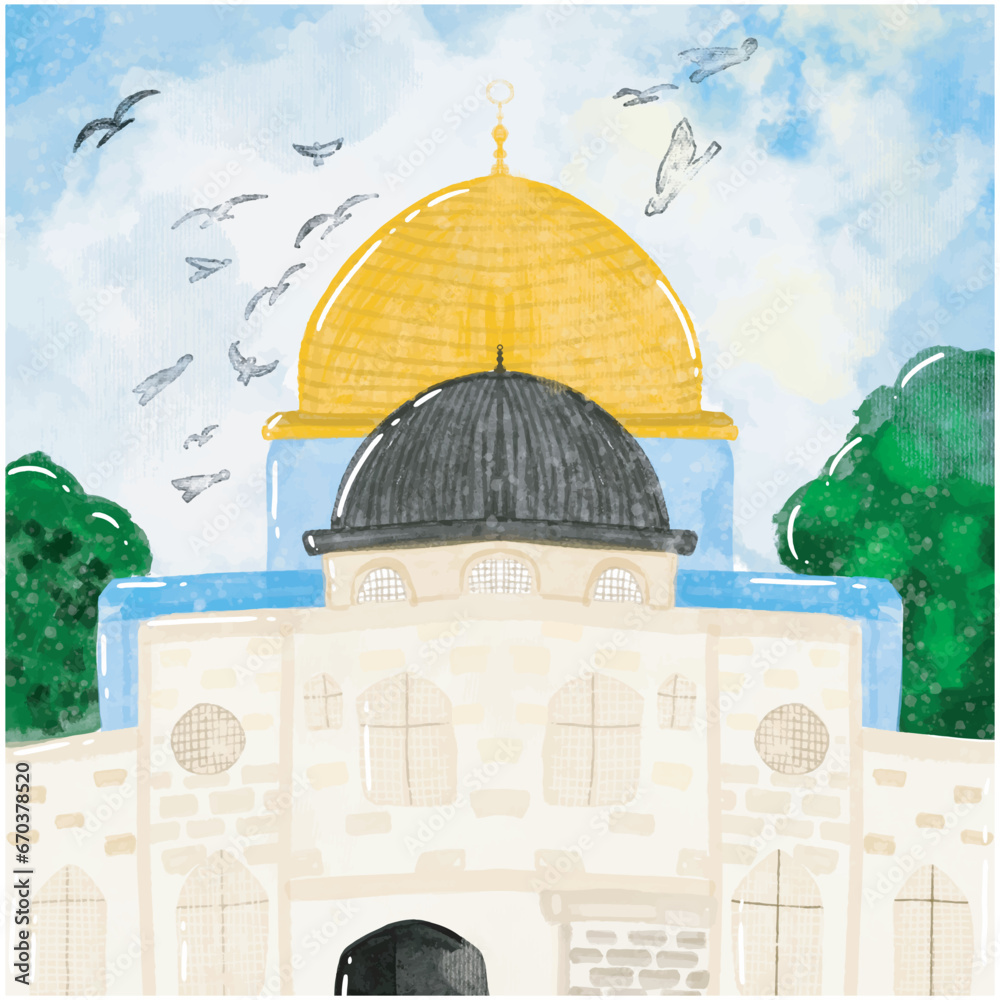 watercolor al aqsa mosque in gaza palestine Stock Vector | Adobe Stock