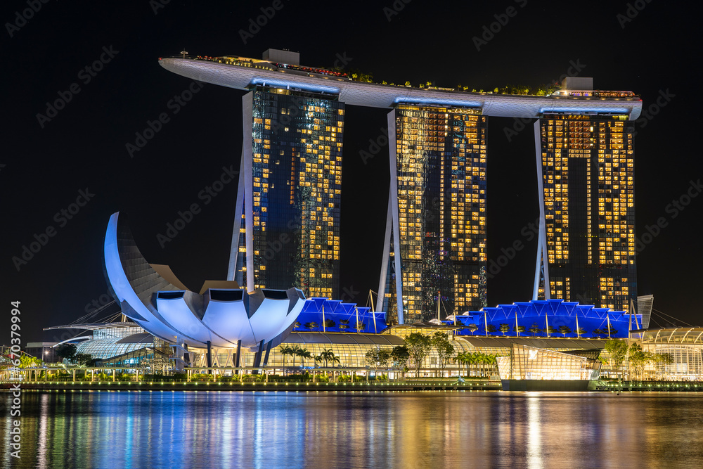 Marina Bay Sands hotel is an integrated resort fronting Marina Bay at ...