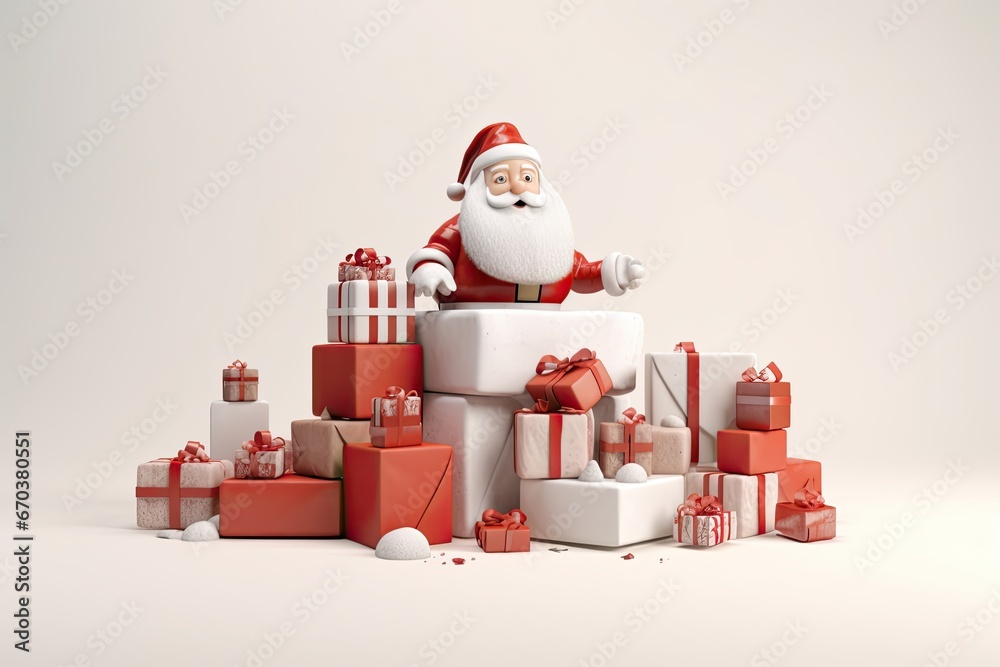 Santa Clause with 3d gift boxes in a white background, Santa Claus ...