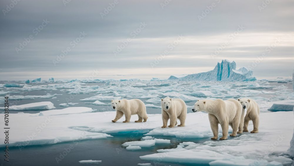 Arctic landscape with polar bears, An icy Arctic landscape with polar ... Arctic landscape with polar bears, An icy Arctic landscape with polar ...