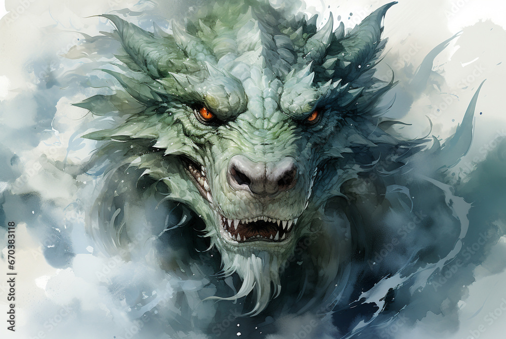 Illustration of green fire dragon symbol of wisdom and power on white ...