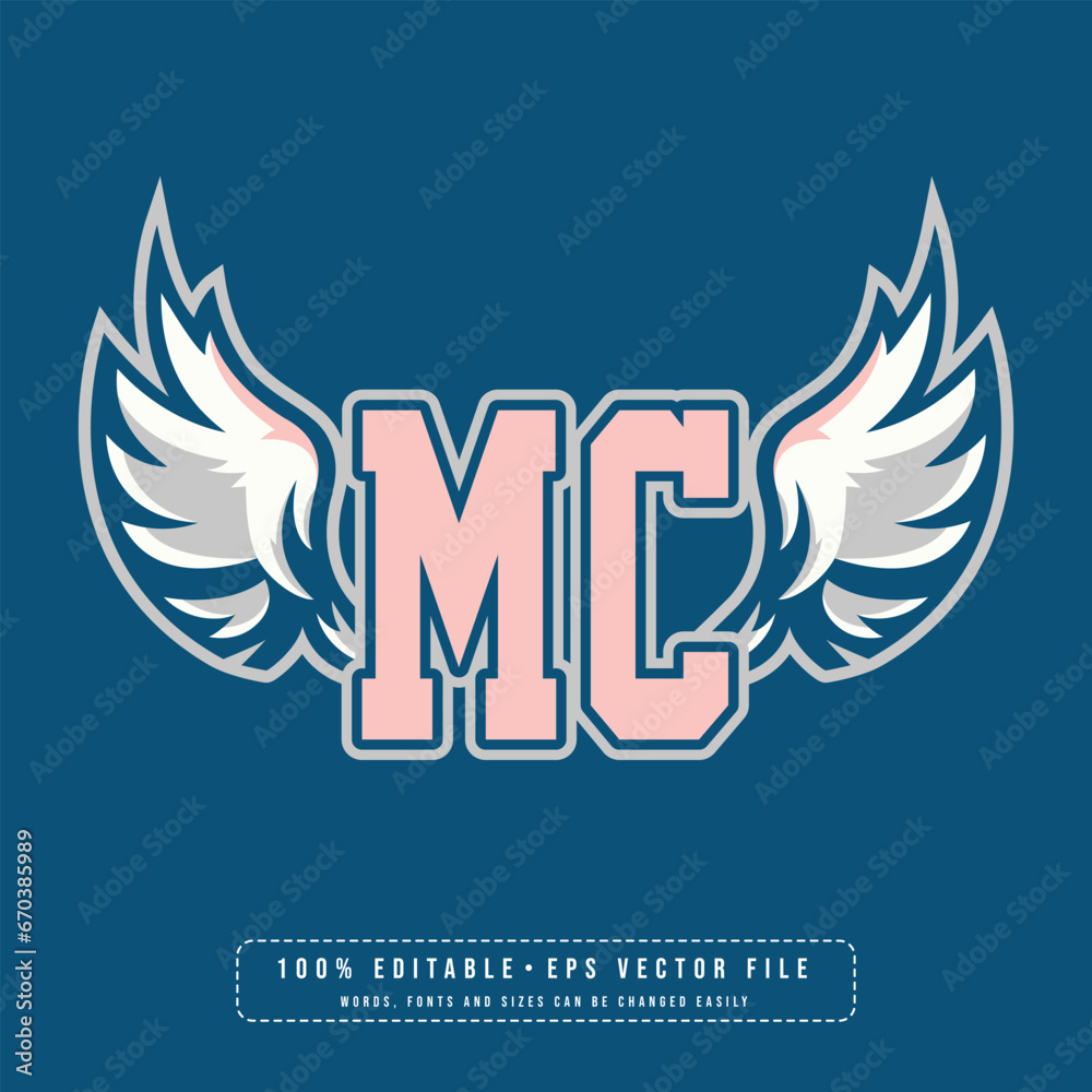 MC wings logo vector with editable text effect. Editable letter MC ...