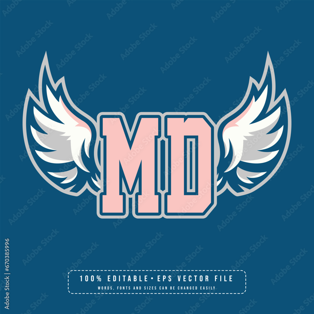 MD wings logo vector with editable text effect. Editable letter MD ...