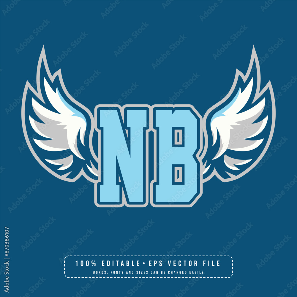 NB wings logo vector with editable text effect. Editable letter NB ...