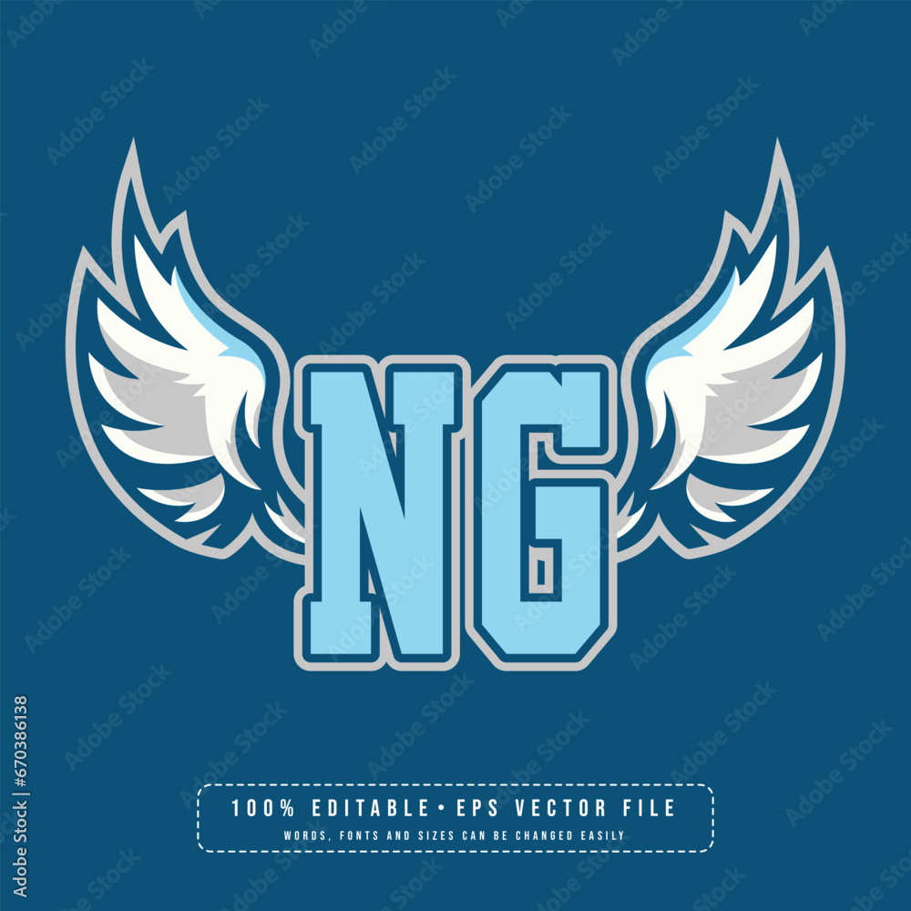 NG wings logo vector with editable text effect. Editable letter NG ...