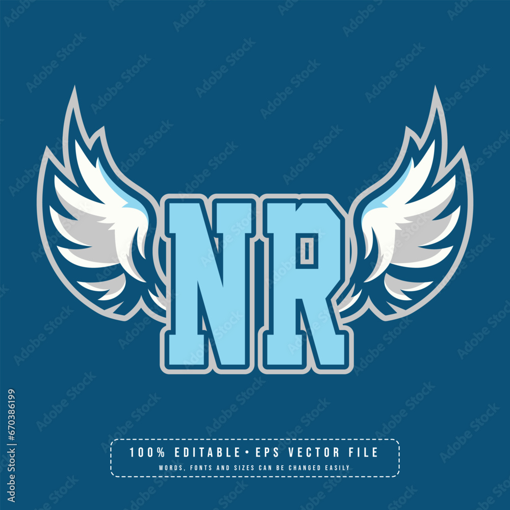 NR wings logo vector with editable text effect. Editable letter NR ...