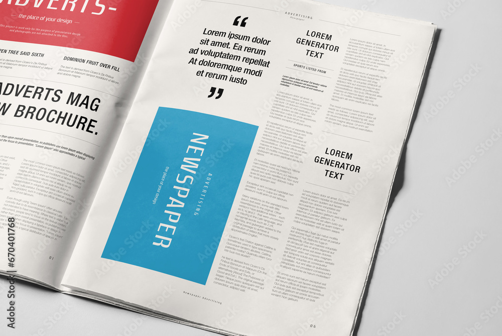 Newspaper Advertising Banner on Magazine, Brochure Mockup 3D Rendering ...
