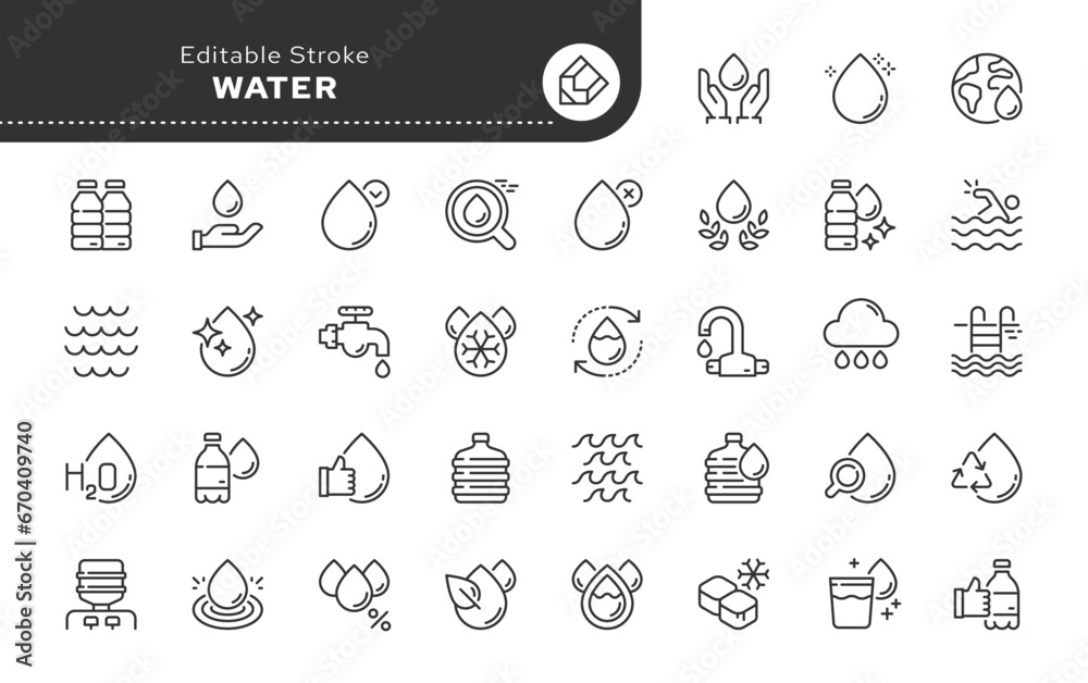 Water, water drop, balance, eco friendly natural clean water. Line icon ...