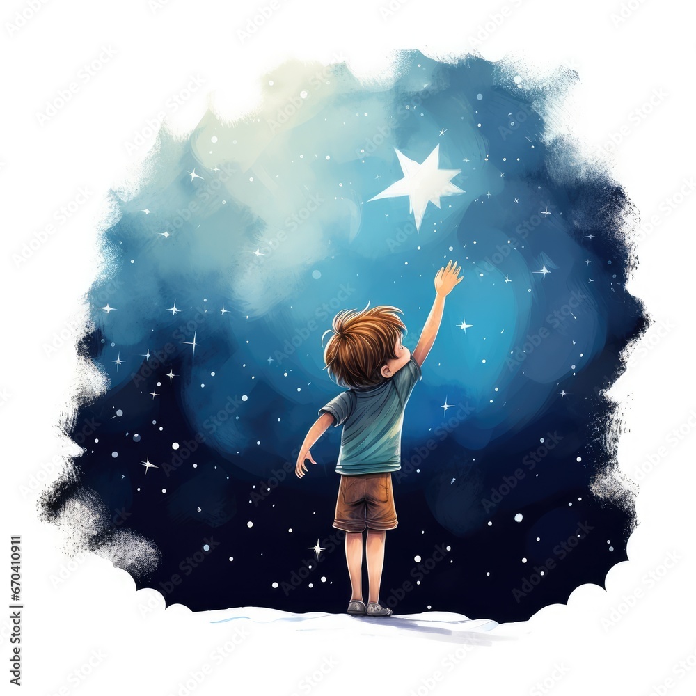 Cartoon little boy reaching for the stars, AI generated Image Stock ...