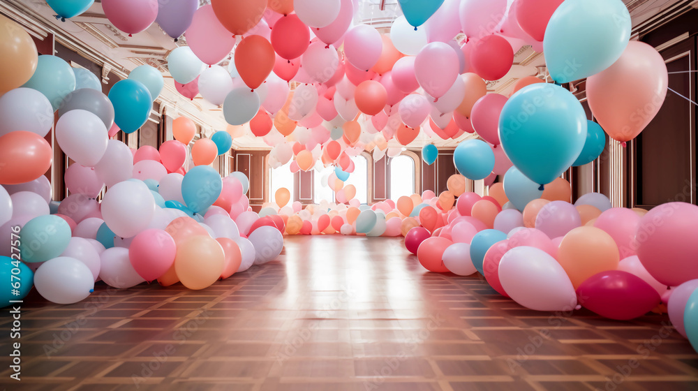 Colorful balloons in the room, New year, Anniversary and Birthday party ...