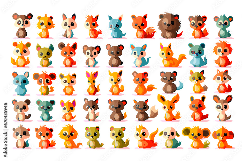 Colorful set of little cartoon animals characters clipart bundle. Baby ...