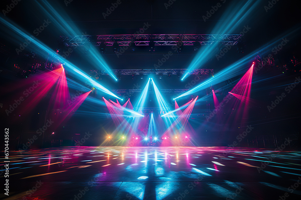 Vibrant Retro Disco Dance Floor An Empty Night Club Stage Alight with ...