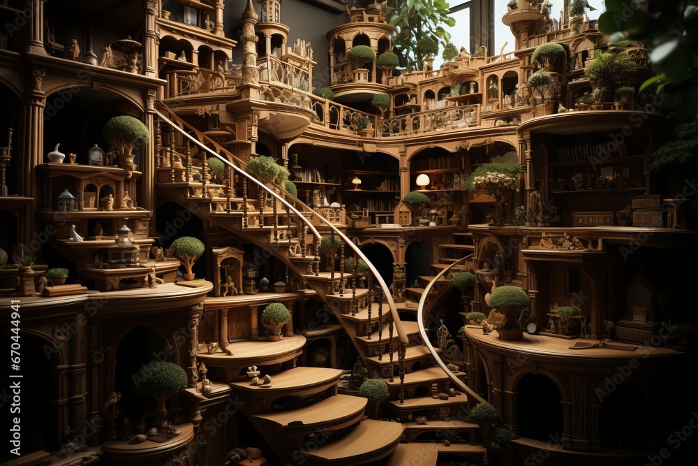 Cat house designed like a classic English library, Generative AI Stock ...