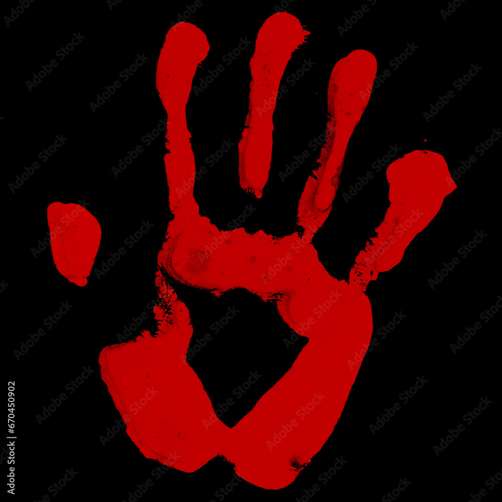 Bloody hand print isolated on black background. Royalty high-quality ...