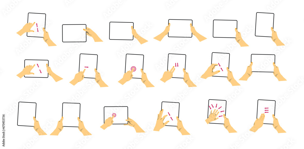 Human holding tablet. Fingers touching, tapping, scrolling tab screens ...