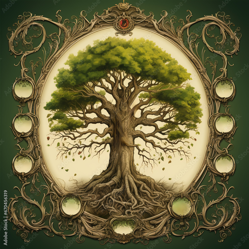 Family symbol, family tree with photo frames, genetic tree with photo ...