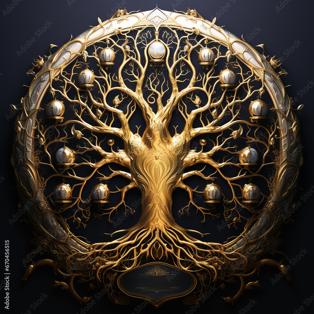 Family symbol, family tree with photo frames, genetic tree with photo ...