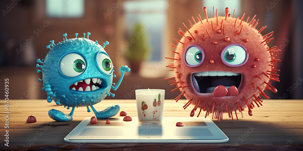 Microbes and viruses germ characters with funny faces mascots of ...