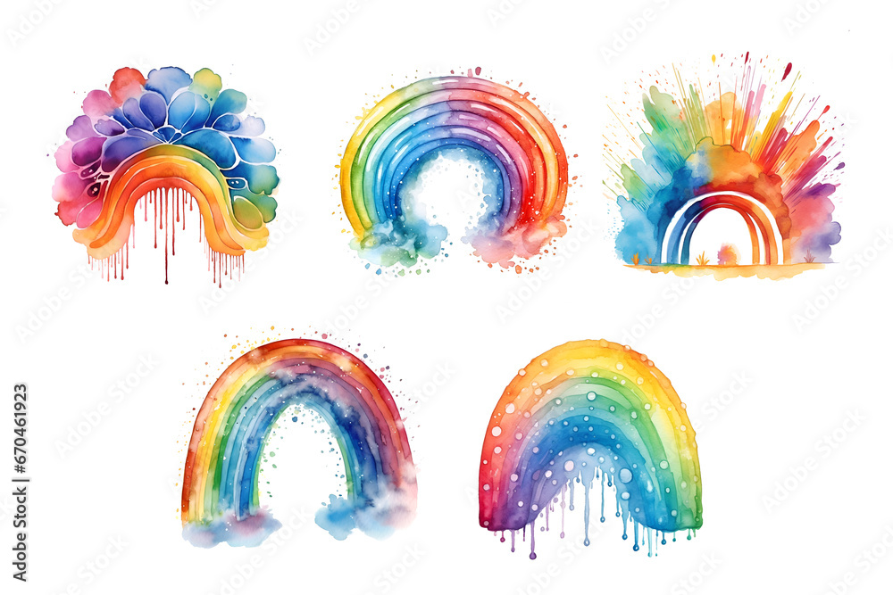 Watercolor rainbow multicolor isolated clipart drawing Stock Photo ...