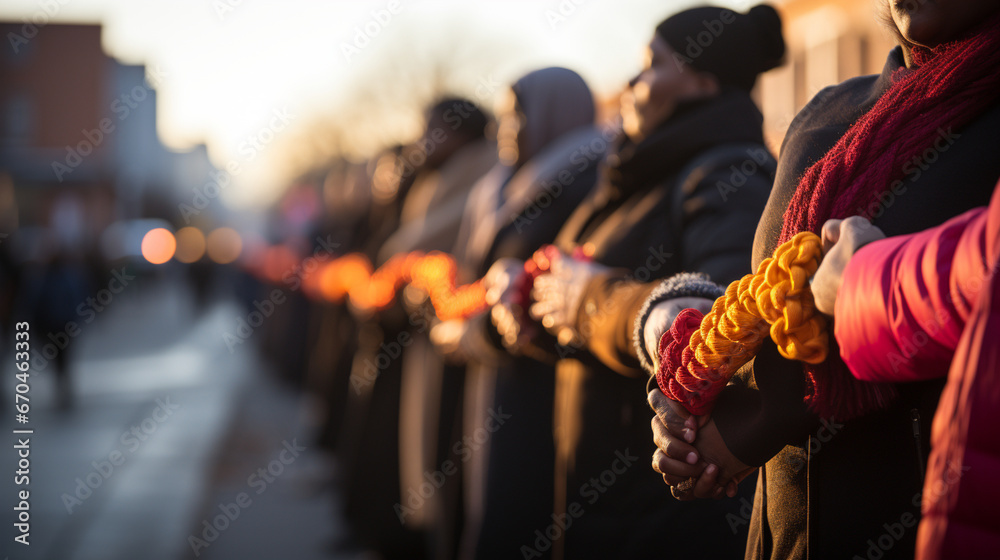 A human chain, where people of all backgrounds link arms to form the ...