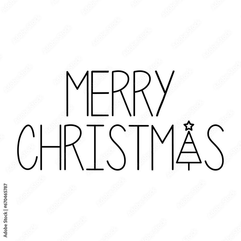 Logo con texto manuscrito Merry Christmas con árbol de navidad con ...
