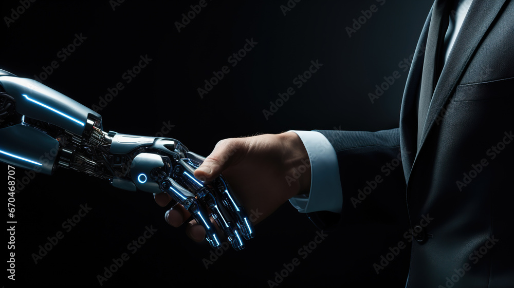 Concept of humans embracing Ai robots and welcoming the arrival of ...