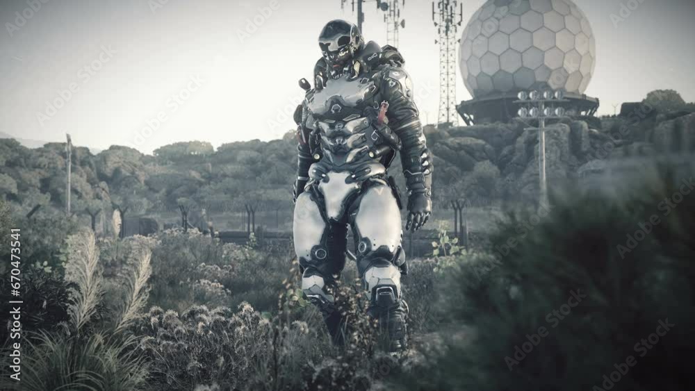 An extraterrestrial warrior standing resolutely beside his alien ...