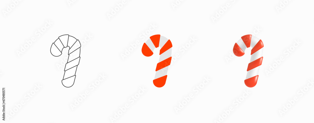 Candy Canes Sticker Pack. Stripped Candy Cane in three styles - Contour ...