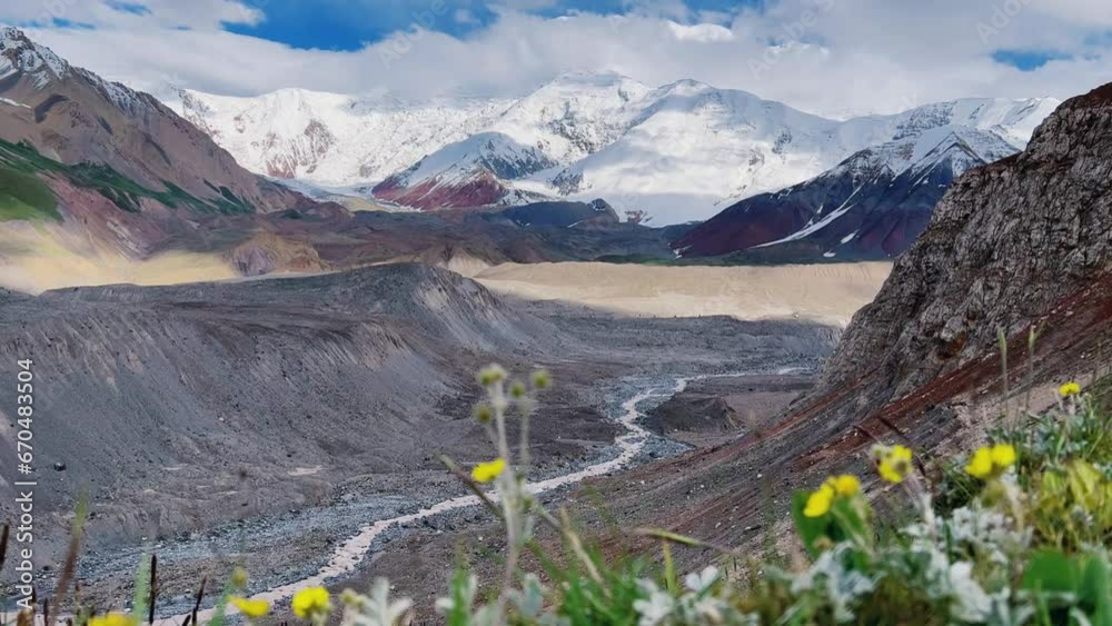 View of Lenin Peak, one of the highest peaks of Central Asia. The Pamir ...