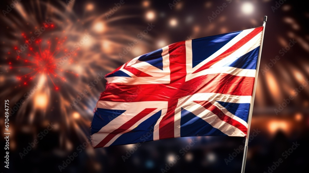 Guy Fawkes Night Bonfire festive background with United Kingdom flag ...