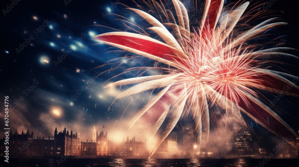 Guy Fawkes Night Bonfire festive background with United Kingdom flag ...