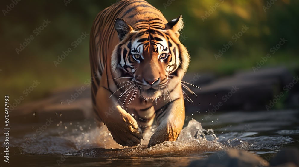 Awesome tiger male within the nature environment. Tiger walk amid the ...