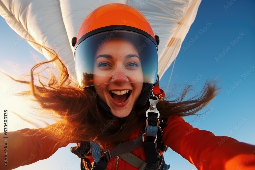Female skydiver jumps from the aircraft. Extreme sport Stock Photo ...