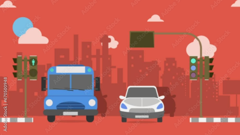 Cartoon Traffic Light Animation. A cartoon animation of a few cars at a ...